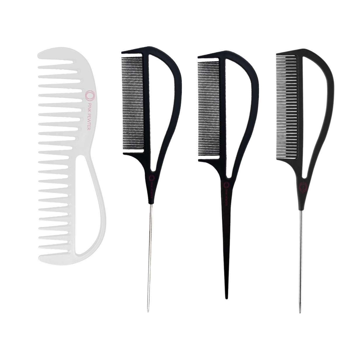 "Never Let Go" Salon Artist Style and Color Comb Kit (4pcs) – Pink Pewter